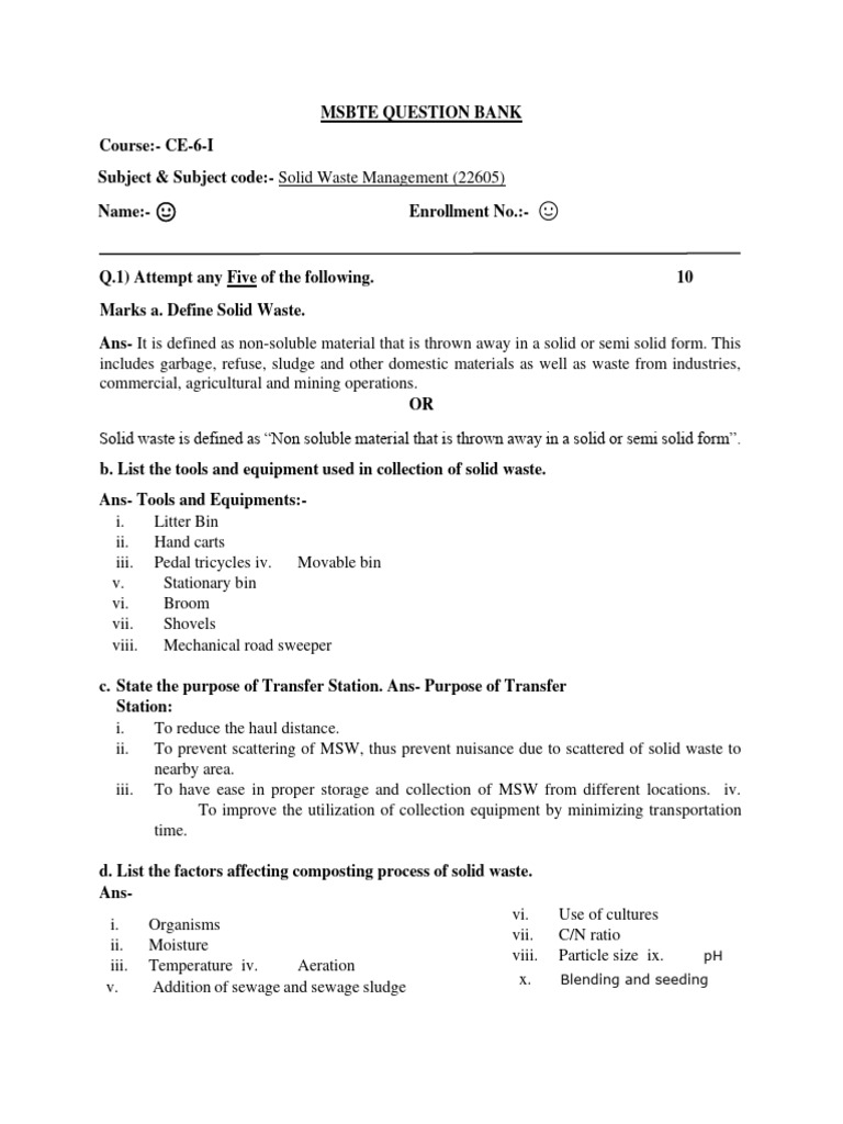 SWM Question Bank Solved | PDF | Biodegradation | Waste