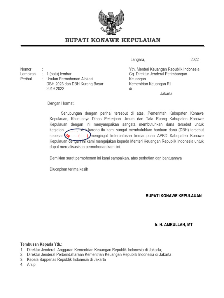 Surat Usulan Permohonan DBH | PDF