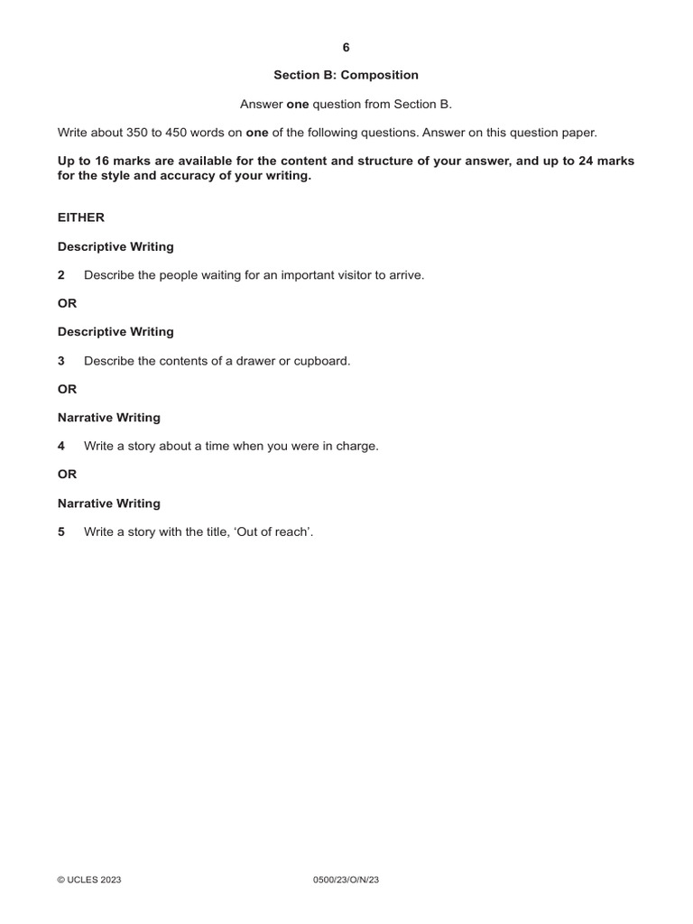 2023 - IGCSE - OCTNOV - Descriptive Essay | PDF | Home & Garden