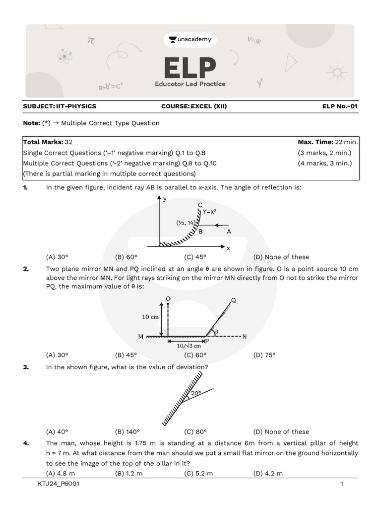Combined Geometrical Optics ELP-1 To 10 Student | PDF