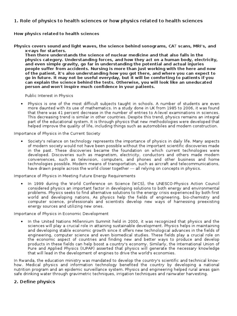Role of Physics To Health Sciences or How Physics Related To Health ...