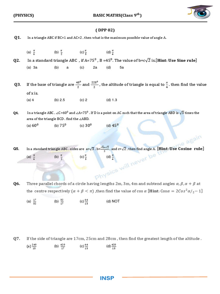 Basic Maths DPP 02 (AutoRecovered) | PDF | Triangle | Trigonometry