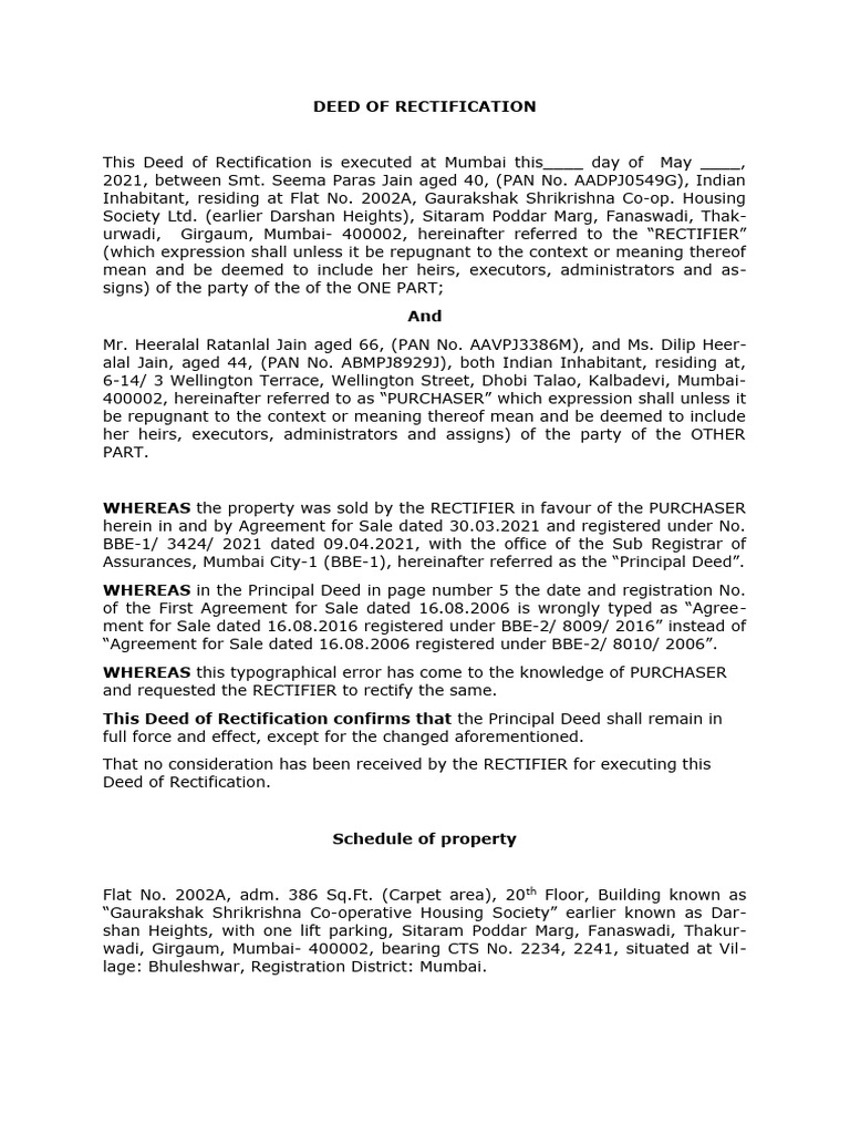 Deed of Rectification | PDF | Land Law | Real Property Law