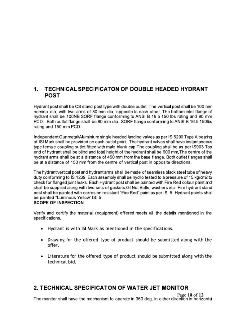 Technical Specification of Water Monitor, MVWS & QB Nozzles | PDF