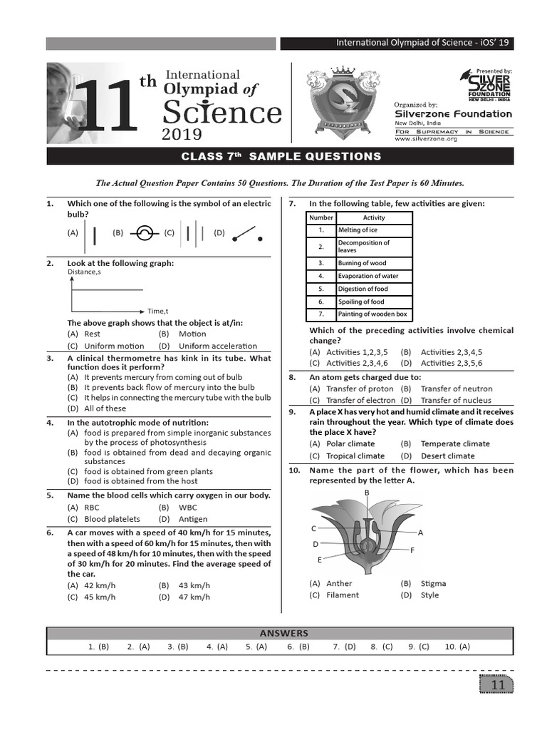 Science Olympiad Sample Paper | PDF | Atoms | Atomic Nucleus