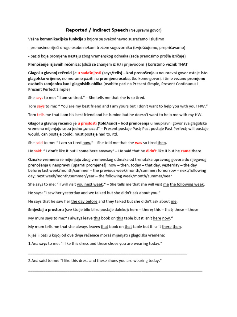 8.r Reported Speech - Neupravni Govor | PDF | Grammar | Language Mechanics