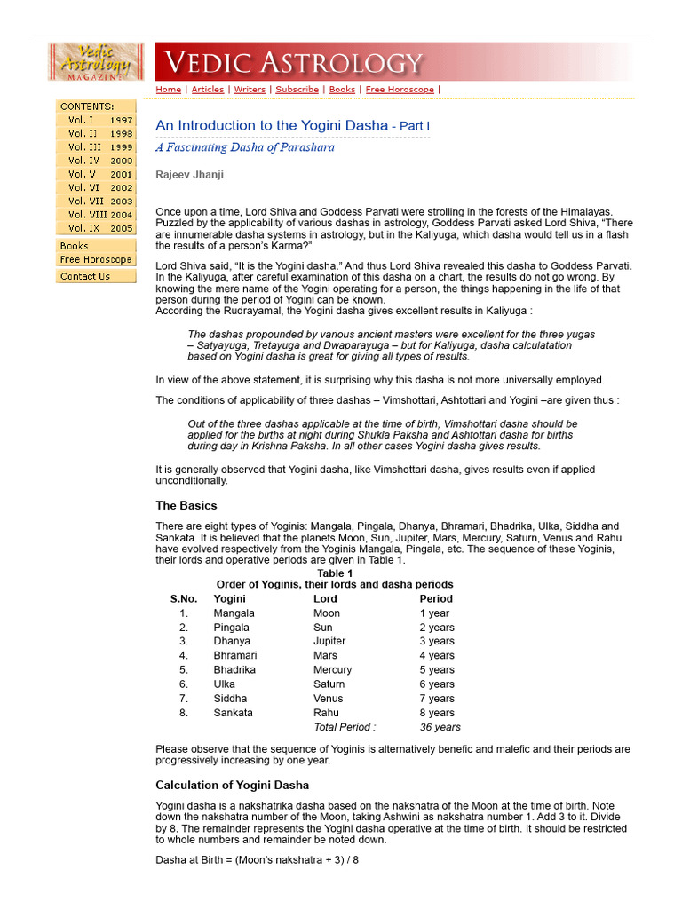 Yogini Dasha | PDF | Planets In Astrology | Ancient Astronomy