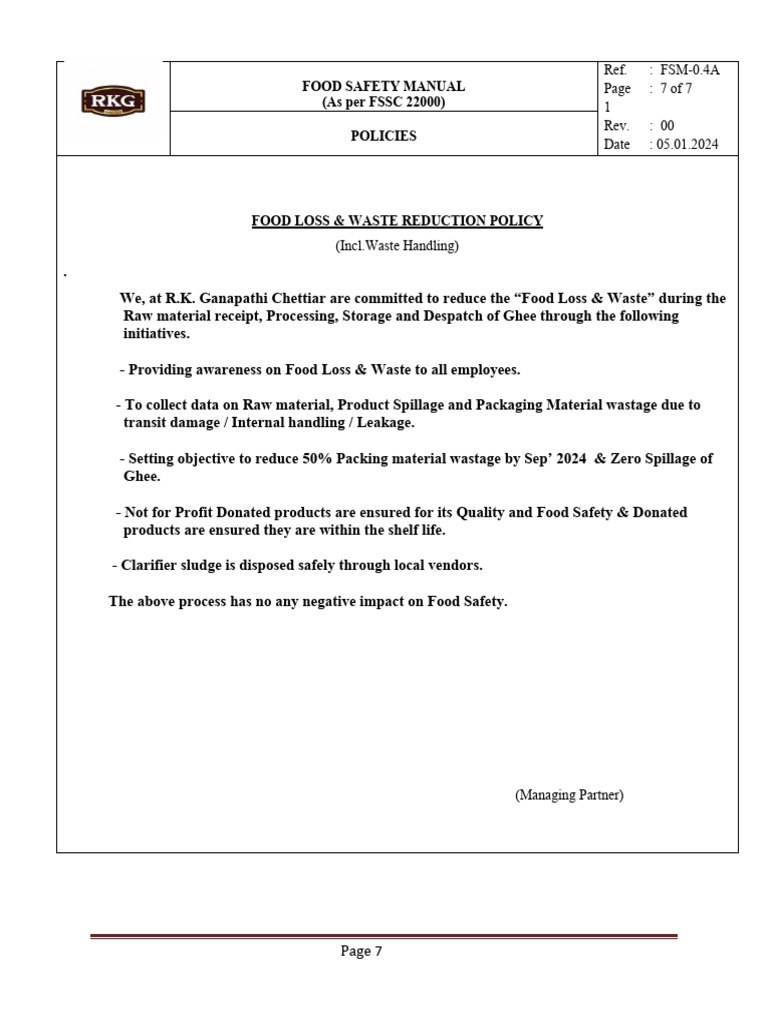 Food Loss & Waste Reduction Policy | PDF | Business