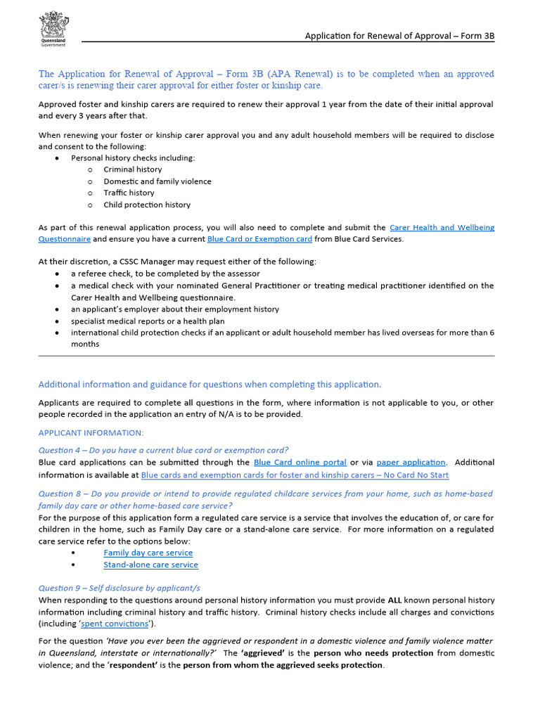 Application Renewal of Approval Form 3b | PDF | Child Protection ...