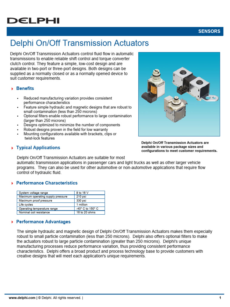 Delphi On/Off Transmission Actuators | PDF | Actuator | Automatic ...
