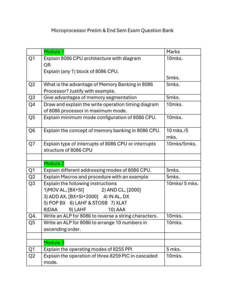8086 Microprocessor Exam Question Bank | PDF | Central Processing Unit | Computer Hardware