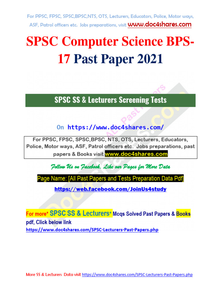 SPSC Computer Science BPS-17 Past Paper 2021 | PDF | Inspector | Law Enforcement