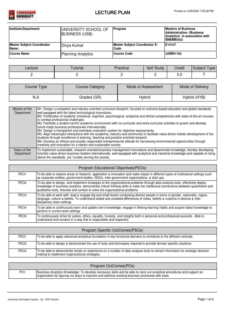 Planning Analytics Syllabus | Download Free PDF | Knowledge | Critical Thinking