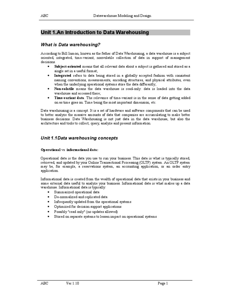 Data Warehouse Material Concepts | PDF | Data Warehouse | Databases