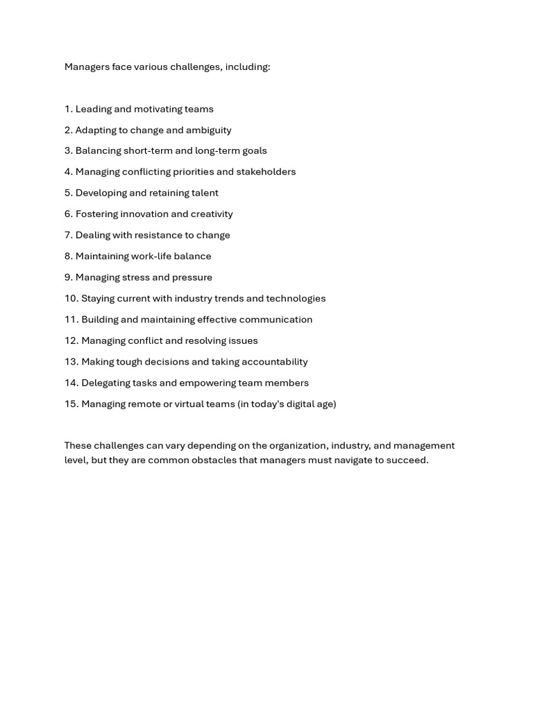 Challenges Managers Face Today | PDF