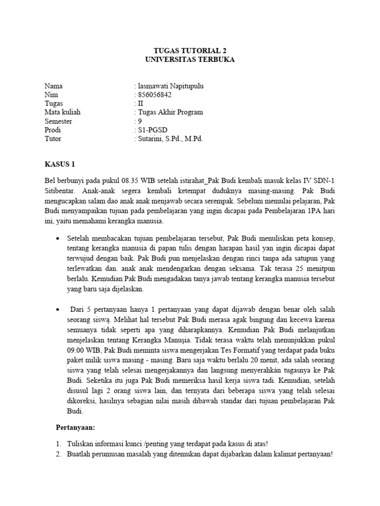 Rancangan Tugas Tutorial II | PDF | Seni & Disiplin Bahasa | Kesehatan Holistik