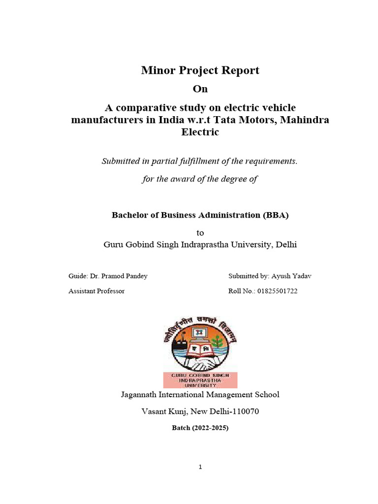 Project Report on A comparative study on electric vehicle manufacturers ... Project Report on A comparative study on electric vehicle manufacturers ...