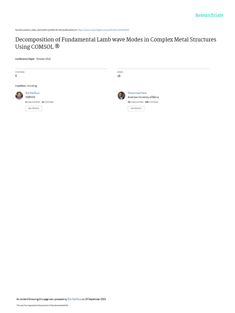 Decomposition of Fundamental Lamb Wave Modes in Complex Metal Structures Using COMSOL ® | PDF ...