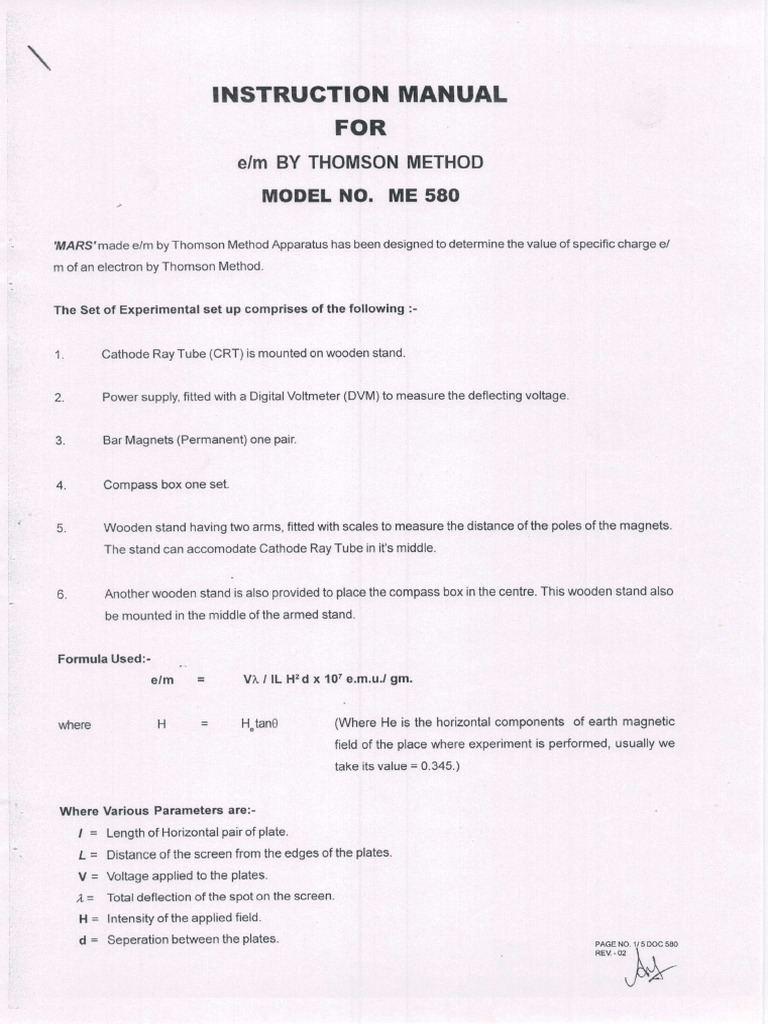 e/m Measurement Using Thomson Method | PDF | Vacuum Tube | Physical Sciences