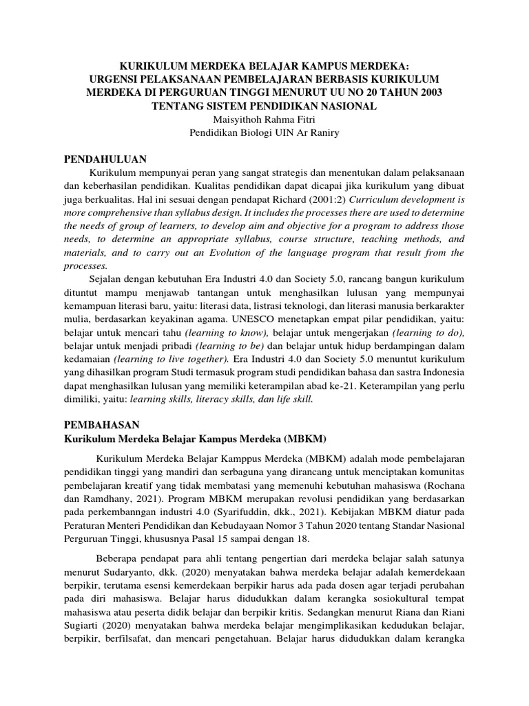Kurikulum Merdeka Belajar Kampus Merdeka | PDF