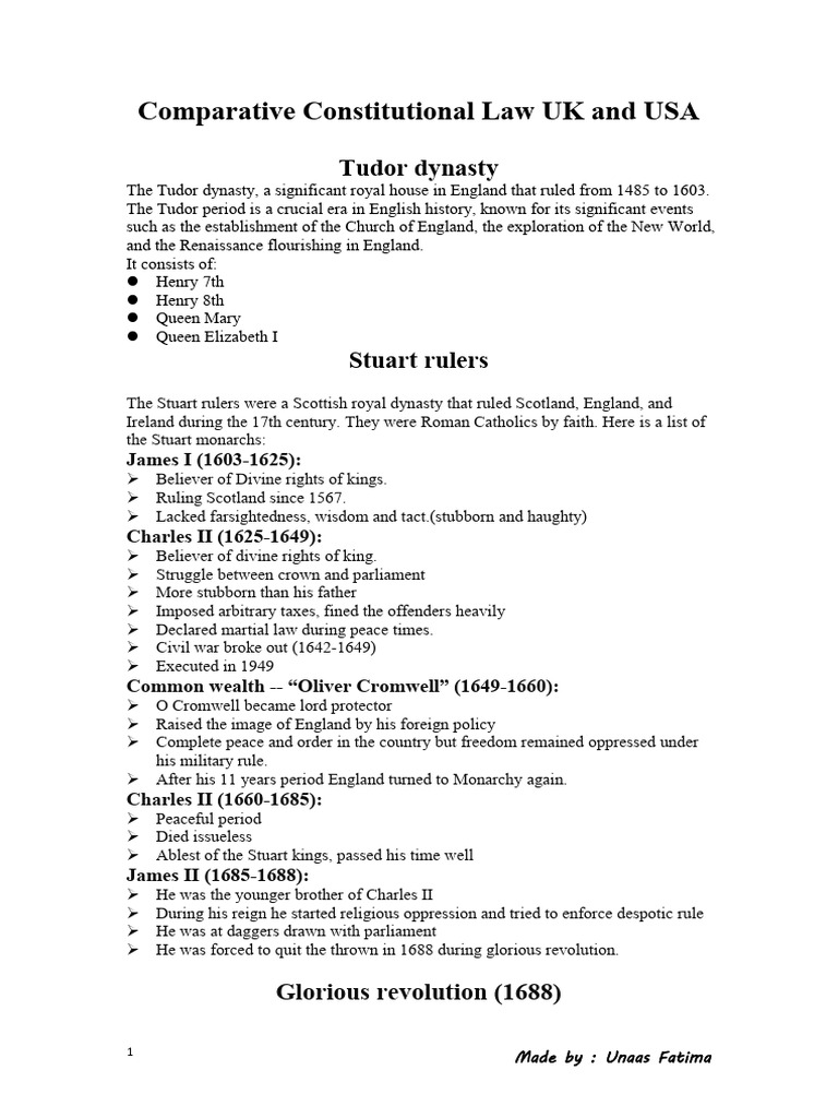 Tudor and Stuart Dynasties Overview | PDF | Constitution | Constitution ...