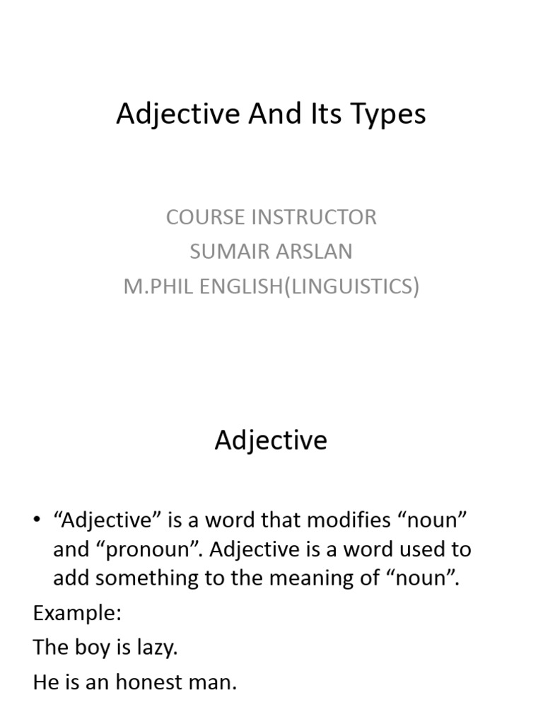 Functional English Lecture # 4 (Adjective and Its Kinds) by Sumair ...