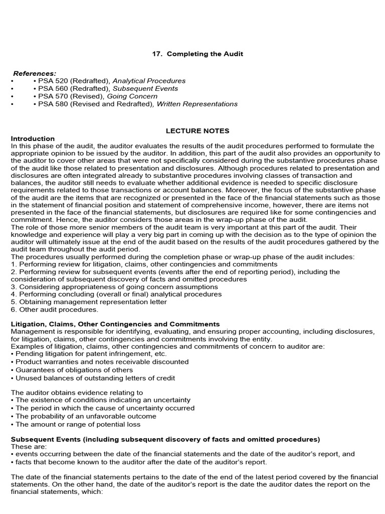 16completing The Audit | PDF | Going Concern | Auditor's Report