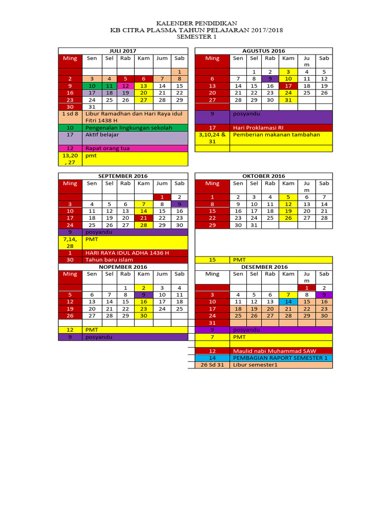 Kalender Pendidikan KB Citra 2017/2018 | PDF | Observances Set ...