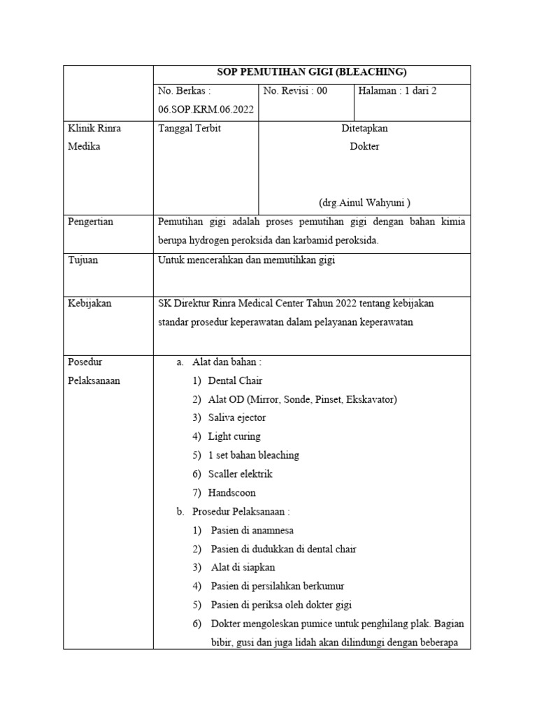 Sop Pemutihan Gigi - Copy | PDF
