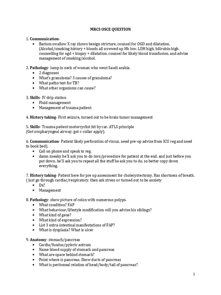 MRCS OSCE Recalls PDF | Download Free PDF | Pancreas | Stomach