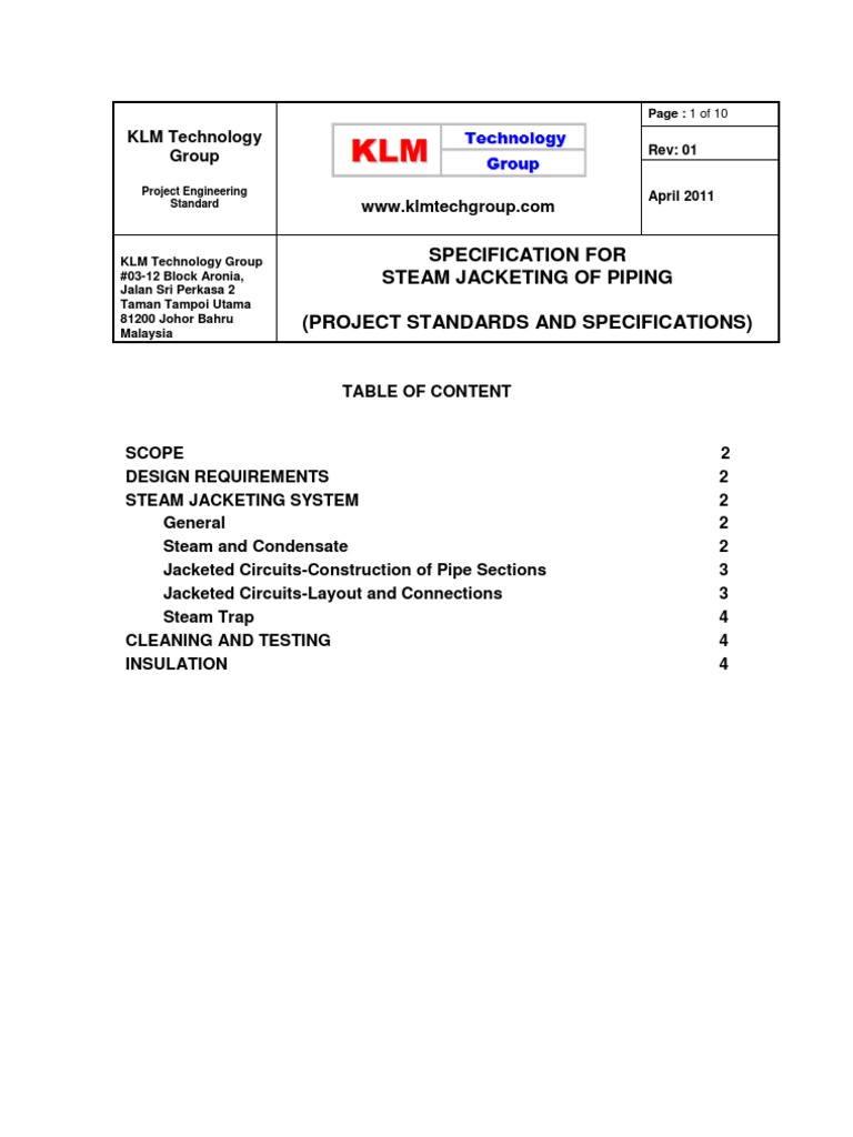 Steam Jacketing Piping Specs | PDF | Steam | Pipe (Fluid Conveyance)