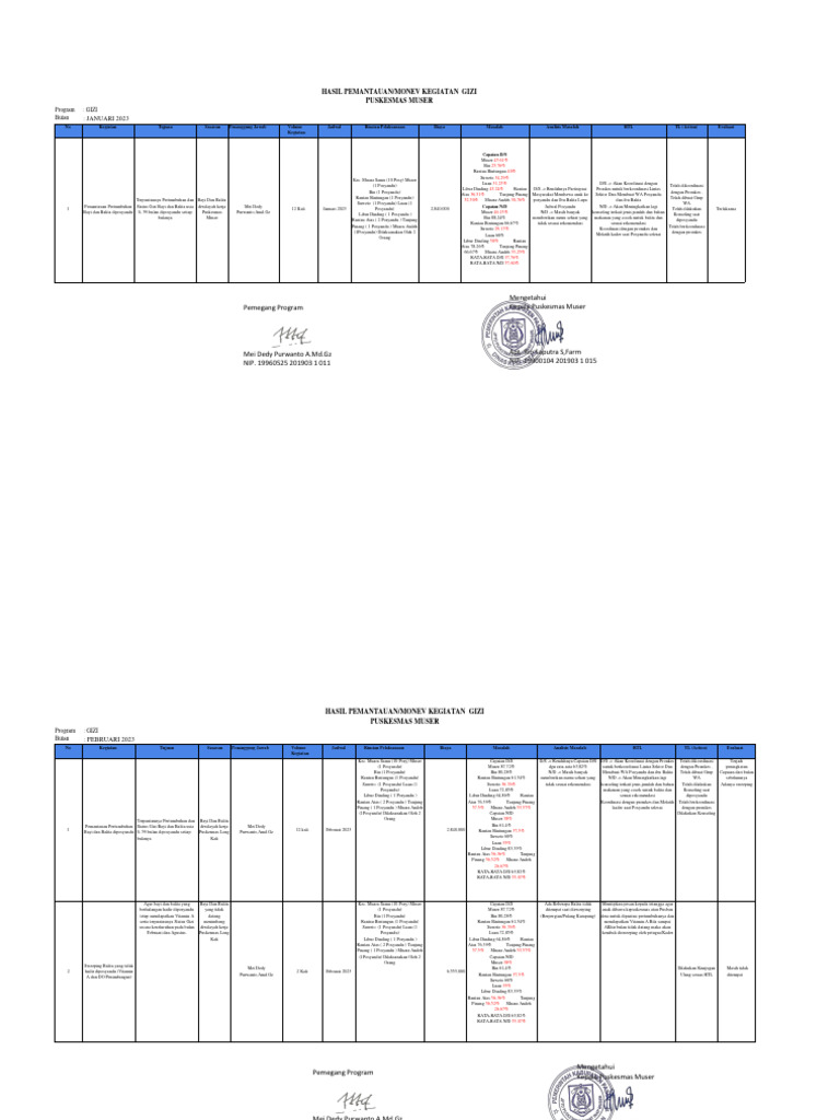Hasil Pemantauan Kegiatan Gizi | PDF