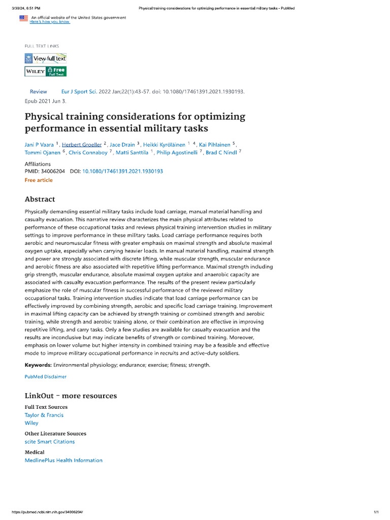 Physical Training Considerations For Optimizing Performance in ...