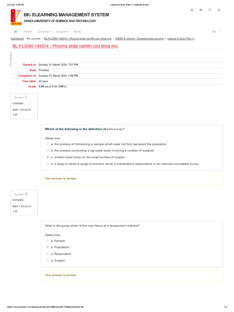 Lecture 6 Quiz (Part 1)_ Attempt Review | PDF | Questionnaire ...