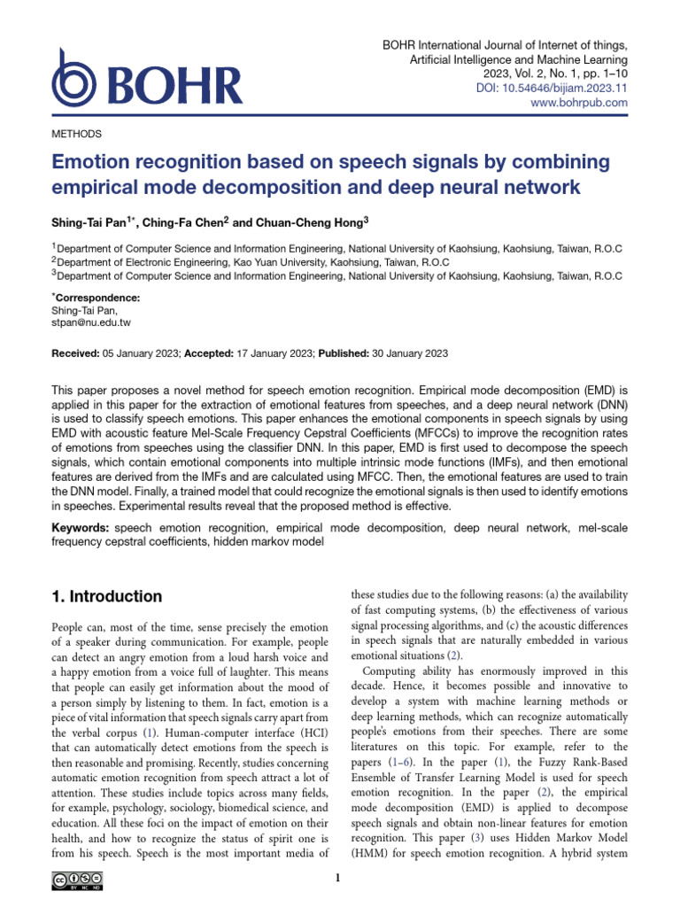 Emotion Recognition Based On Speech Signals by Combining Empirical Mode Decomposition and Deep ...