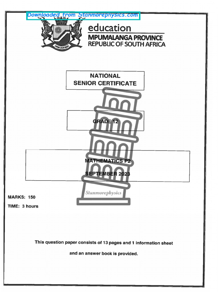 MP Maths Grade 12 Trial Exam 2023 P2 and Memo | PDF