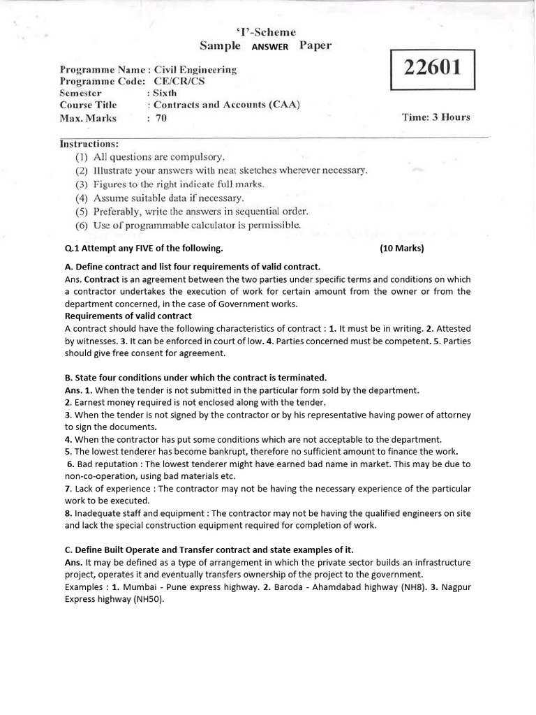 CAA Important Sample Answer Paper | PDF | Concrete | Specification ...
