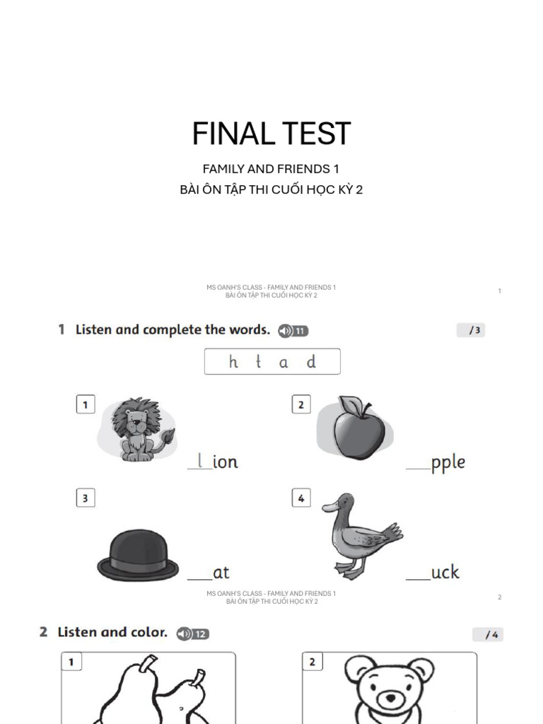 Final Test - Family and Friends 1 | PDF