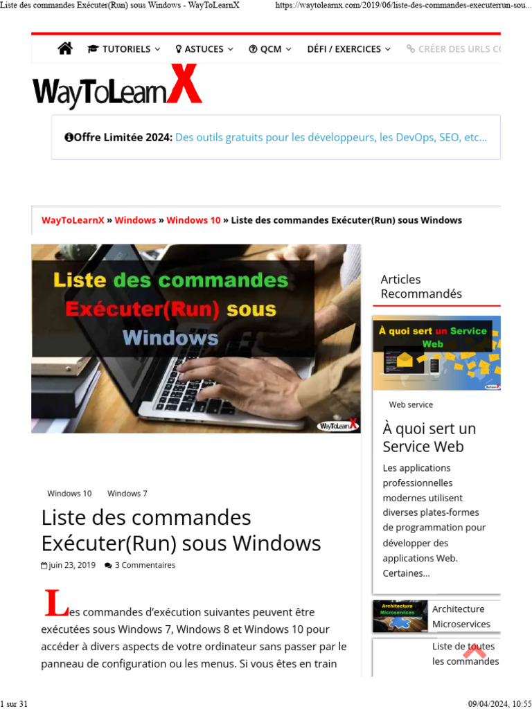 Liste Des Commandes Exécuter (Run) Sous Windows - WayToLearnX | PDF | Registre Windows ...