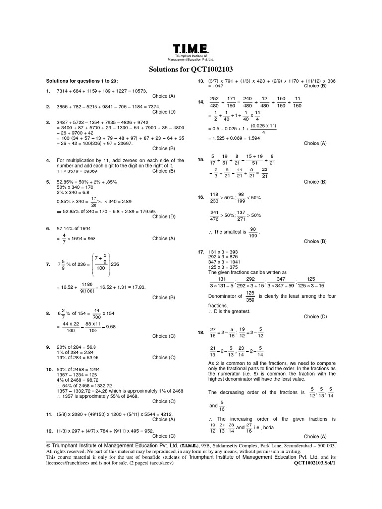 QUANT CLASS TEST PART 3 - Sol | PDF | Mathematics | Arithmetic