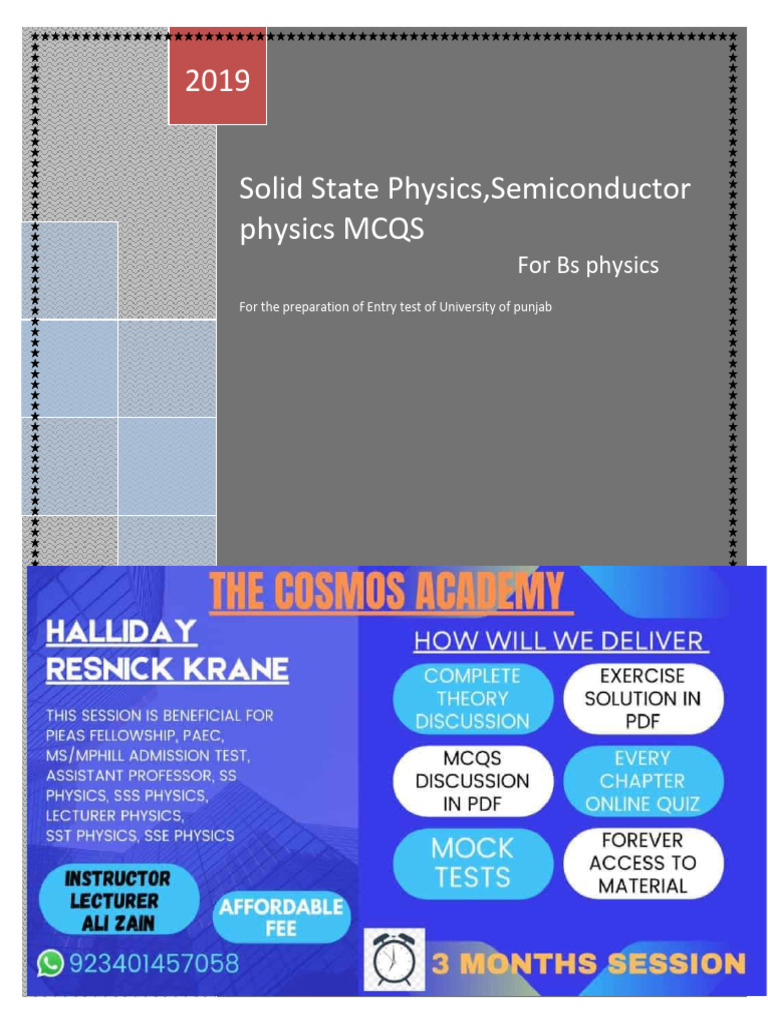 Nescome Solid State Physics Mcqs by The Cosmos Academy 923401457058 | PDF | Dislocation ...