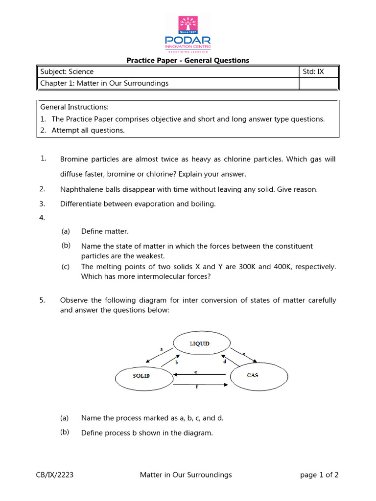 CB - IX - Sci - CH 1 Matter in Our Surroundings - General Qs | PDF
