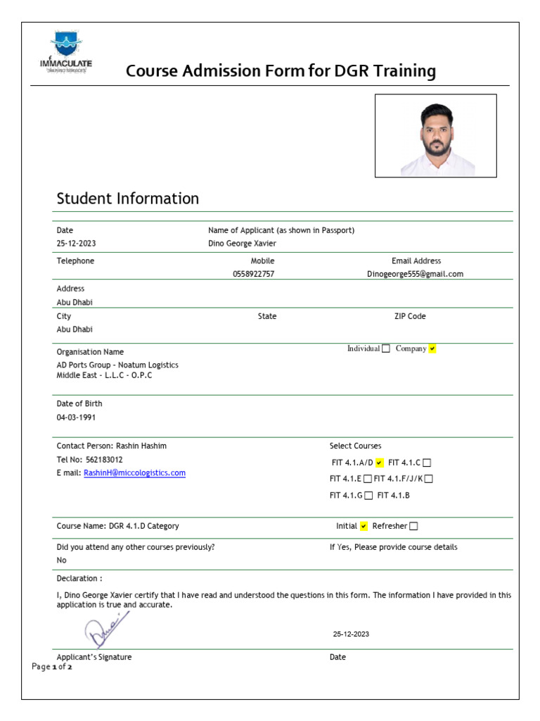 Course Admission Form - DGR - Dino George | PDF | Passport | Government ...