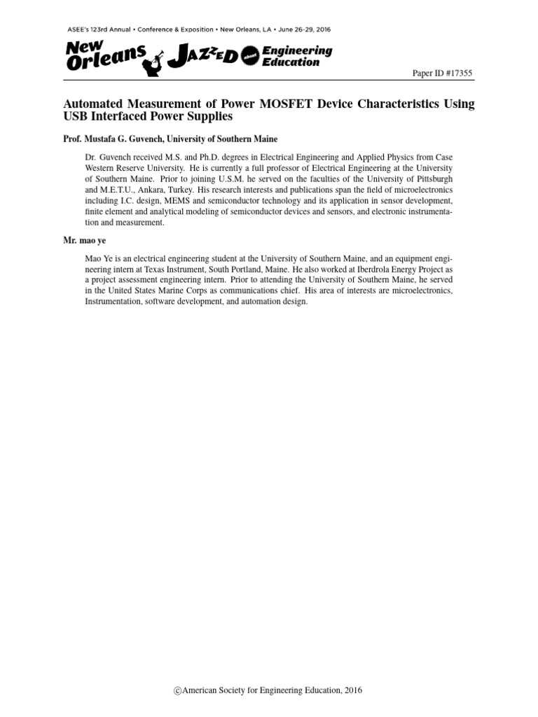 Automated USB Measurement of Power MOSFETs | PDF | Mosfet | Field ...