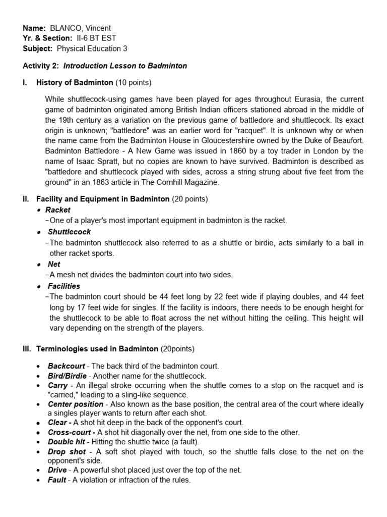 Blanco - Pe3 - Activity 2 | PDF | Sports | Summer Olympic Sports