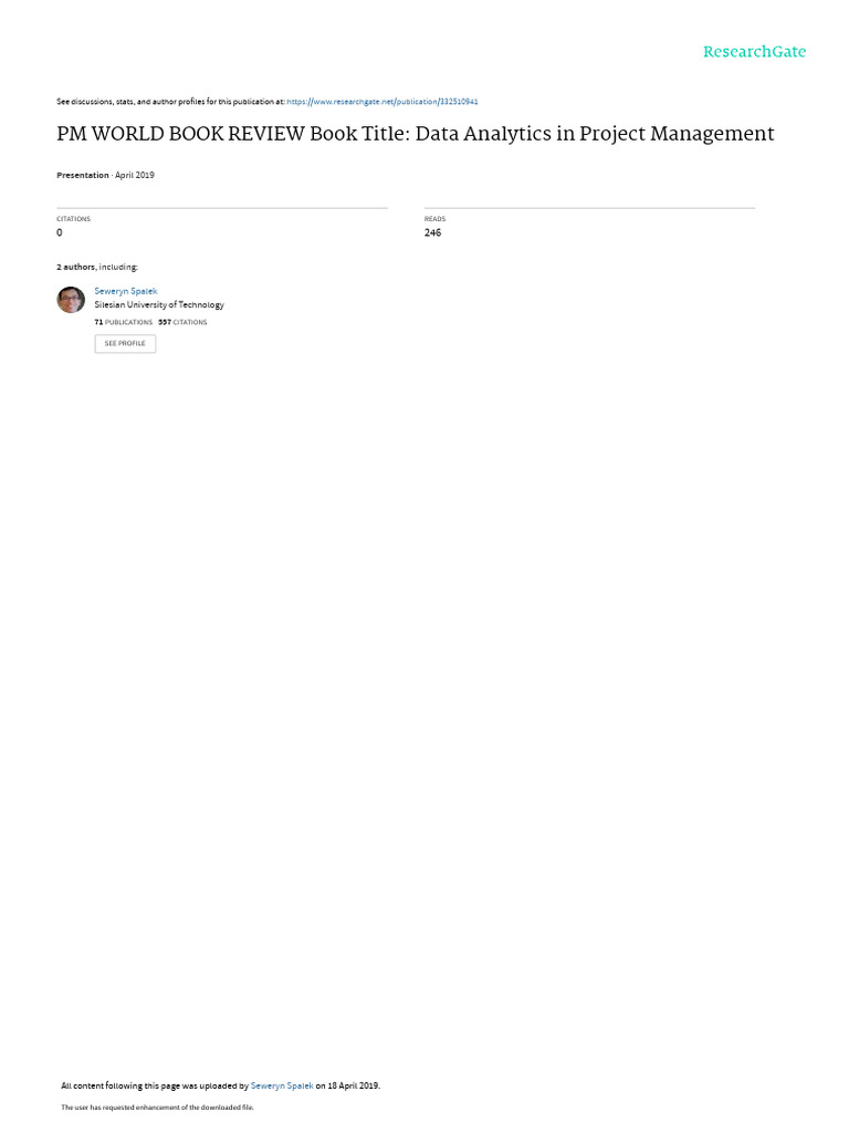 pmwj80 Apr2019 Arroyo Data Analytics in Project Management Book Review ...