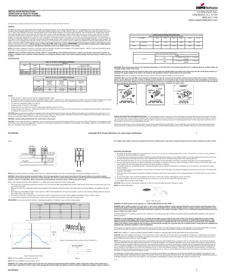 Wheelock E60h Speaker Install Sheet P85325 | PDF | Electrical Wiring ...