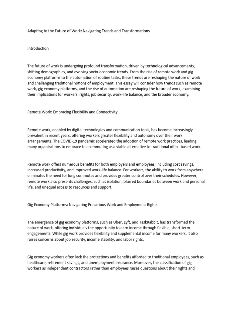 Future of Work: Trends and Impacts | PDF | Automation | Employment