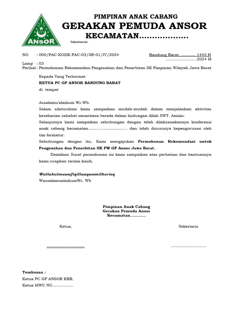 Format BA Konferancab Dan Permohonan SK PAC | PDF | Olahraga & Rekreasi