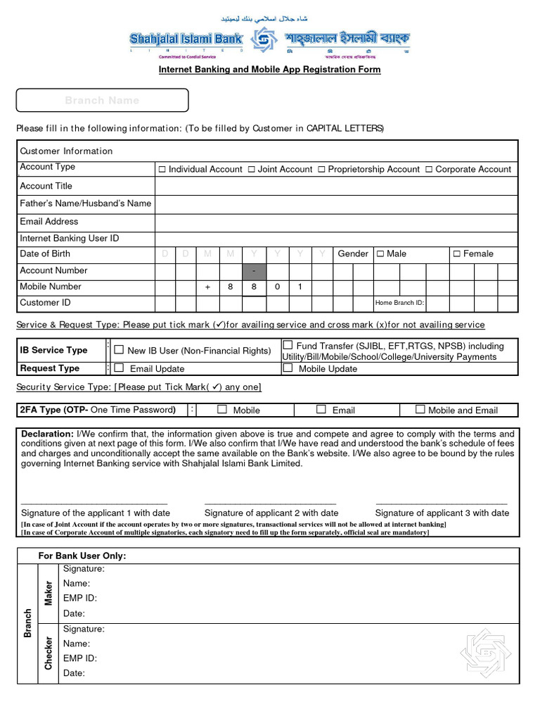 SJIBL - Internet Banking Application_Form | PDF | Online Banking ...